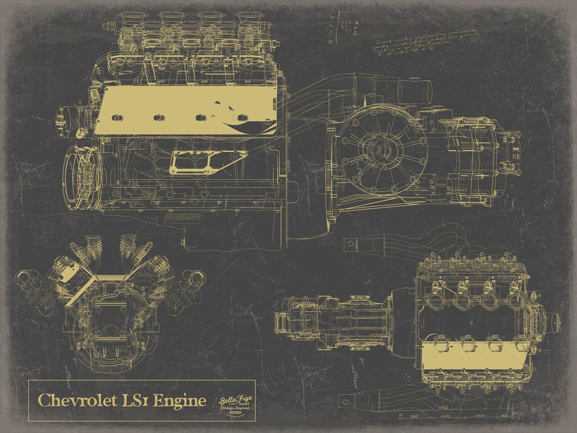 Vintage Chevrolet LS1 Engine Print, Original Blueprint Canvas - Etsy