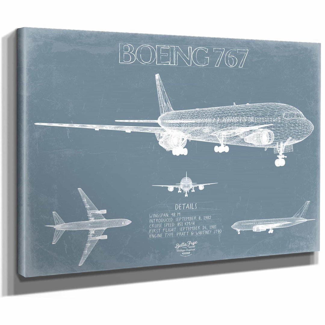 Boeing 767 Aircraft Blueprint Wall Art - Original Aviation Plane Print ...