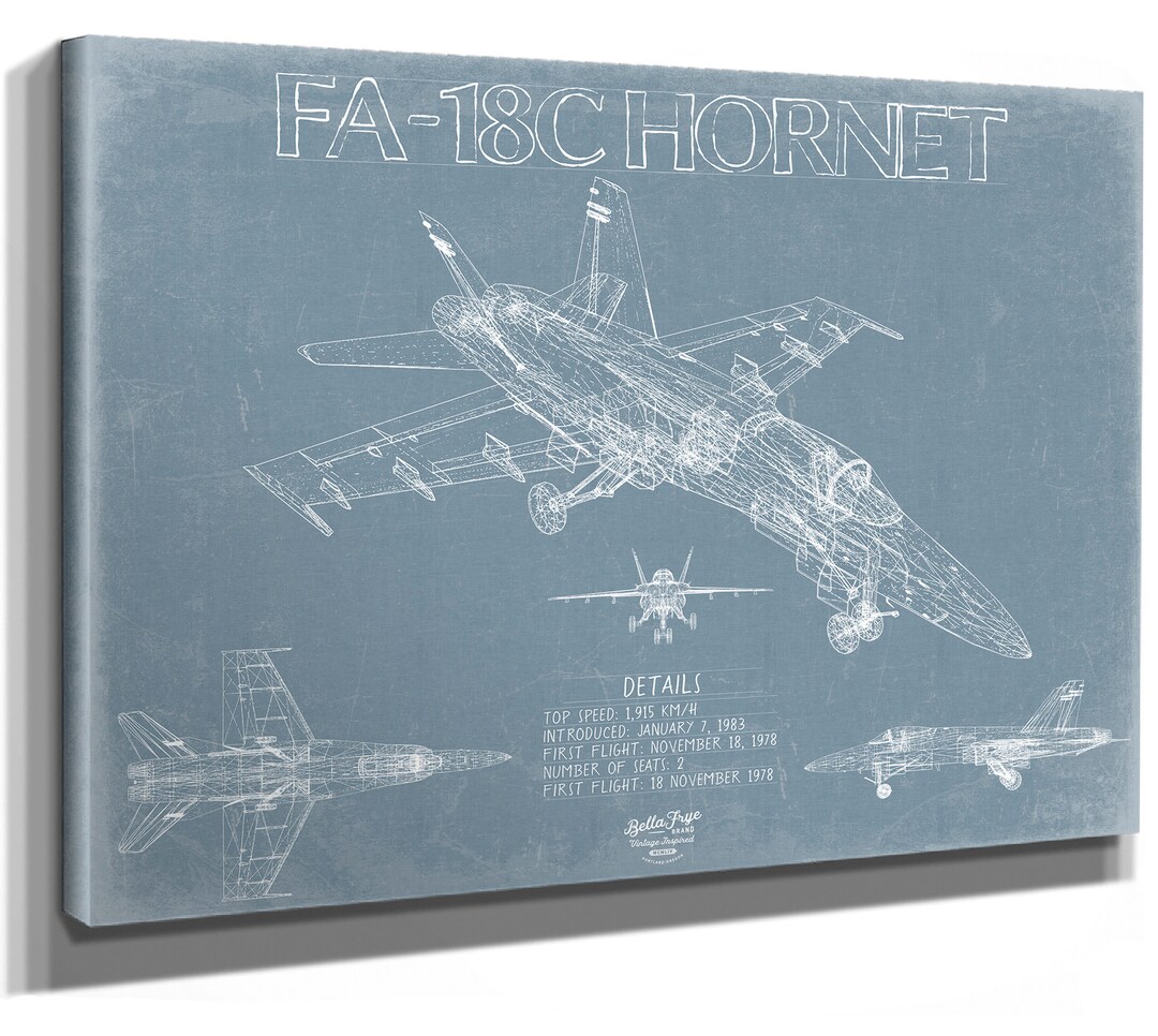 FA-18C Hornet Aircraft Blueprint Wall Art - Original Aviation Plane ...