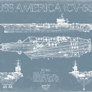 USS America (CV-66) Supercarrier Blueprint Wall Art - Original Carrier ...