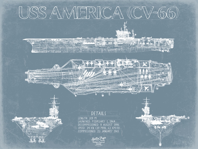 USS America CV-66 Supercarrier Blueprint Wall Art Original - Etsy