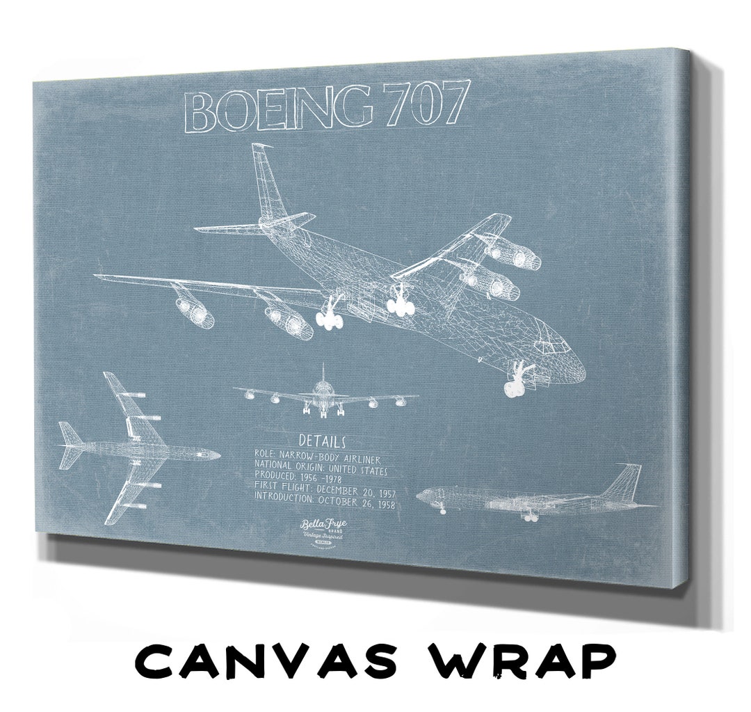 Boeing 707 Airplane Blueprint Wall Art - Original Aviation Plane Print ...