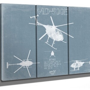 MD 500E MD Helicopters Aircraft Blueprint Wall Art Original Helicopter ...