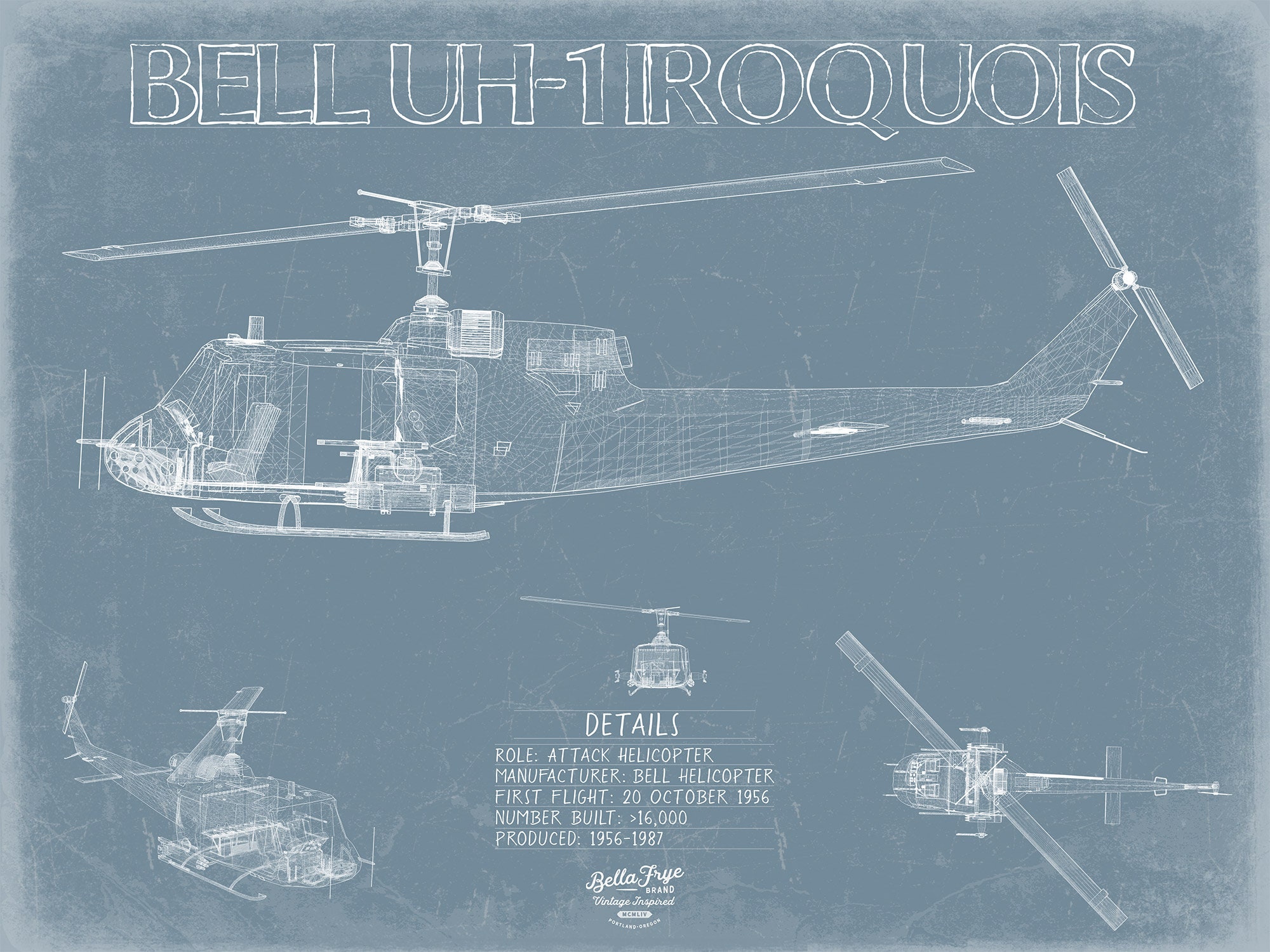 Bell UH-1 Iroquois Helicopter Blueprint Wall Art Original - Etsy