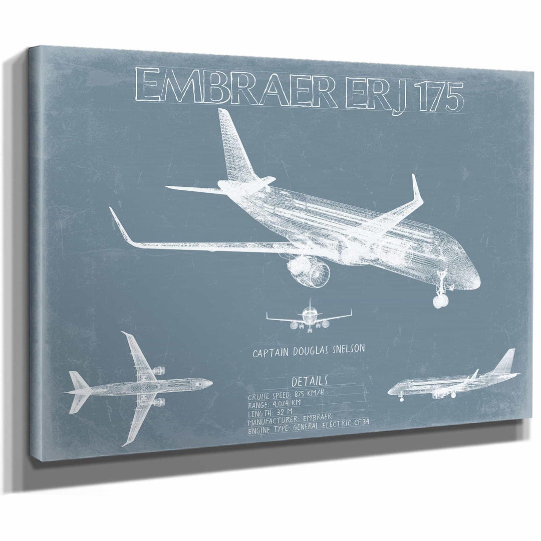 Embraer ERJ-175 Aircraft Blueprint Wall Art - Original Airplane Print ...