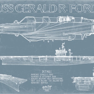 USS Gerald R. Ford Blueprint Wall Art Original Carrier Print - Etsy