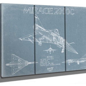 Dassault Mirage 2000C Aircraft Blueprint Wall Art - Original Fighter ...