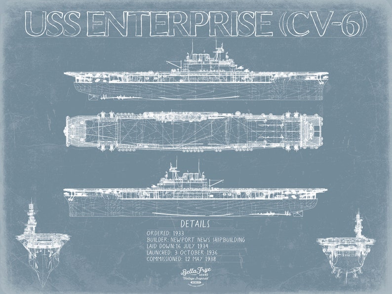 USS Enterprise CV-6 Blueprint Wall Art Original Carrier - Etsy