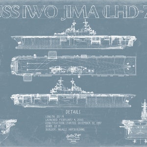USS Iwo Jima (LHD-7) Blueprint Wall Art - Original Amphibious Assault ...
