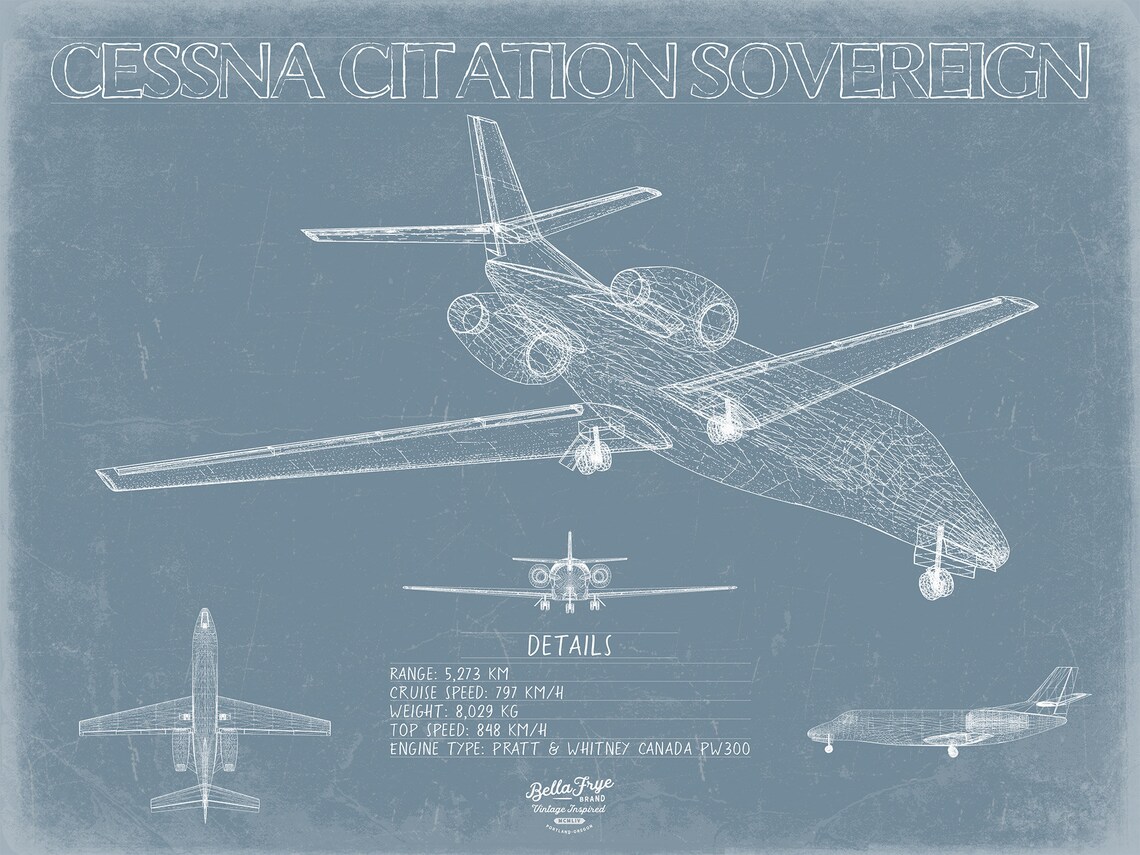 Cessna Citation Sovereign Aircraft Blueprint Wall Art - Etsy