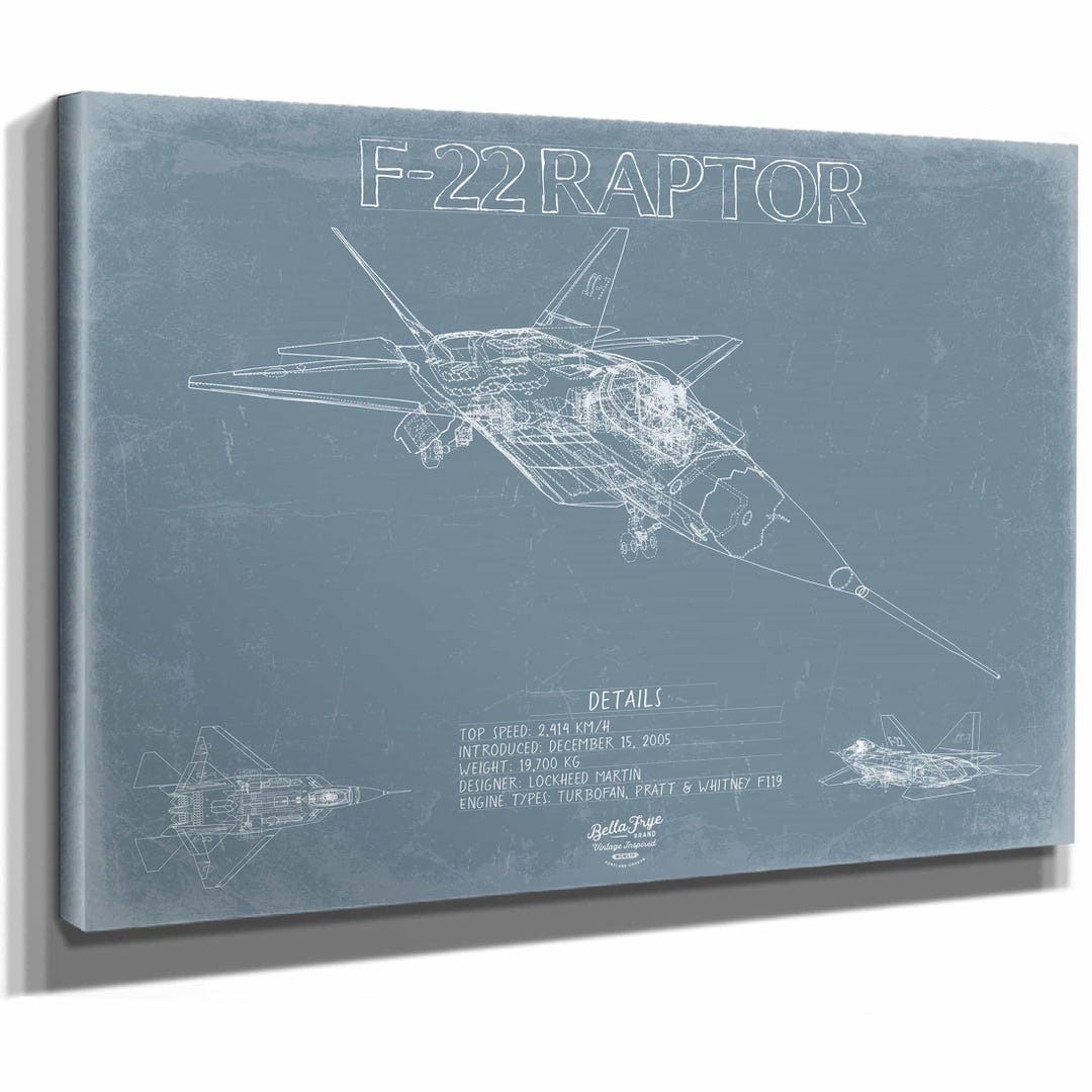 F-22 Raptor Aircraft Blueprint Wall Art - Original Fighter Plane Print ...