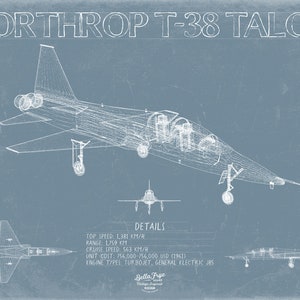 Northrop Grumman T-38 Talon Aircraft Blueprint Wall Art - Original ...