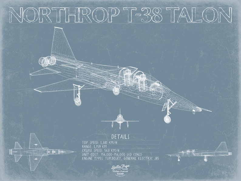 Northrop Grumman T-38 Talon Aircraft Blueprint Wall Art - Etsy