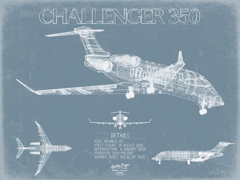 Bombardier Challenger 350 Aircraft Blueprint Wall Art - Etsy