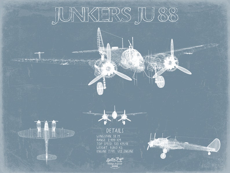 Junkers Ju 88 Aircraft Blueprint Wall Art Original Airplane - Etsy