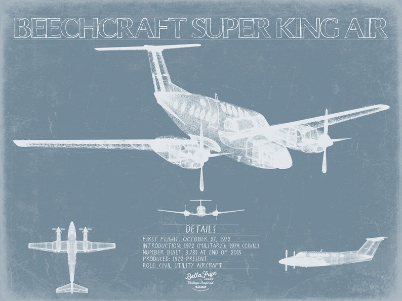 Beechcraft Super King Air 200 Aircraft Blueprint Wall Art - Etsy