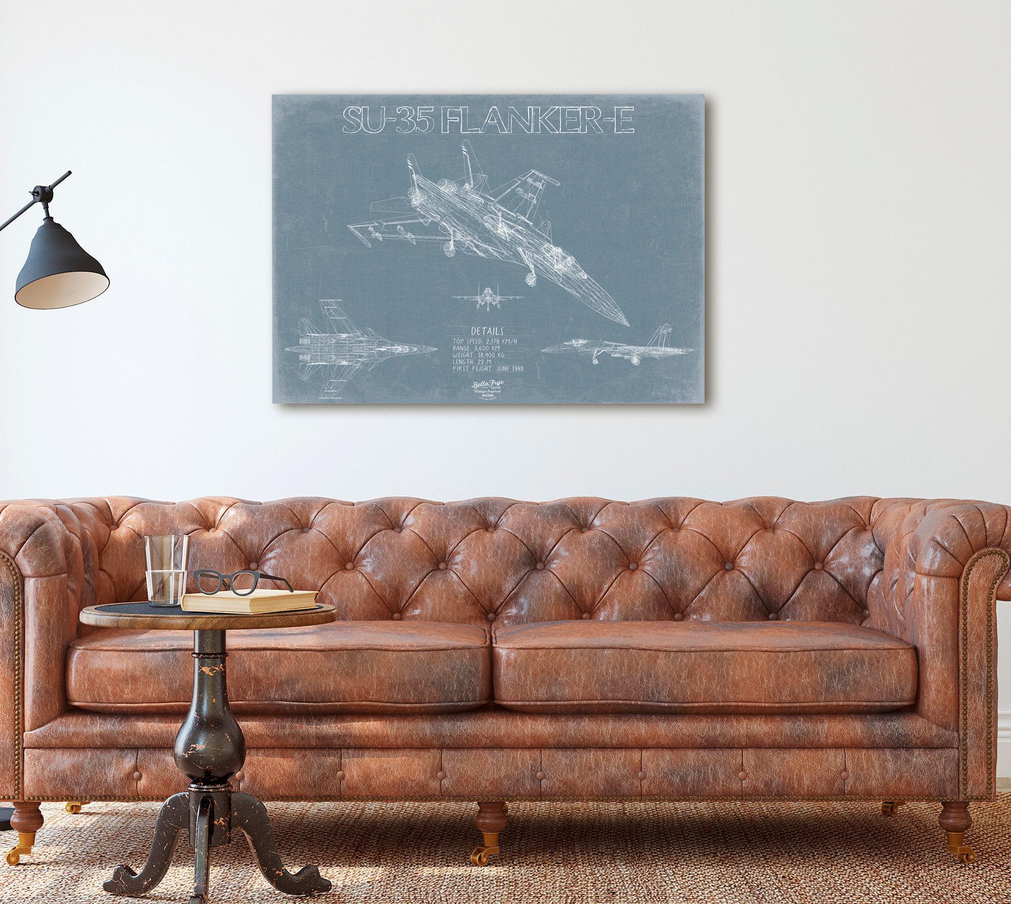 Sukhoi Su-35 Flanker-e Aircraft Blueprint Wall Art - Original Fighter ...