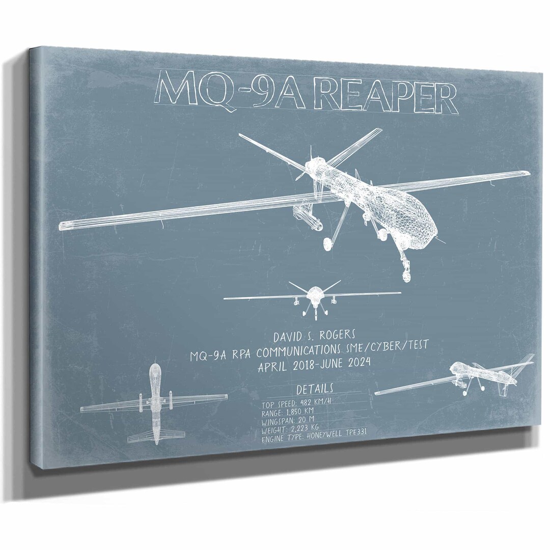 MQ-9A Reaper Aircraft Blueprint Wall Art - Original Airplane Print - Etsy