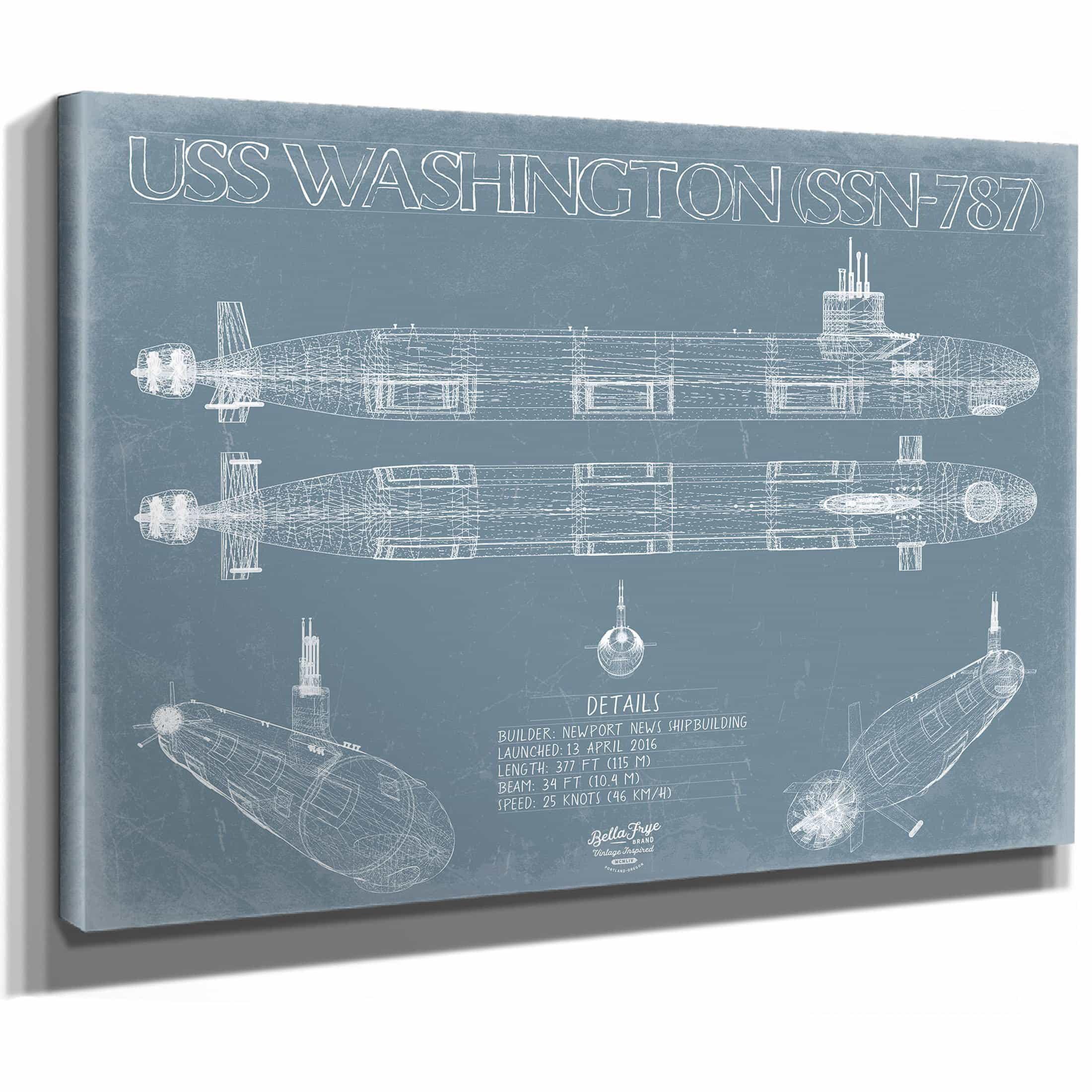 USS Washington (SSN-787) Blueprint Wall Art - Original Submarine Print ...