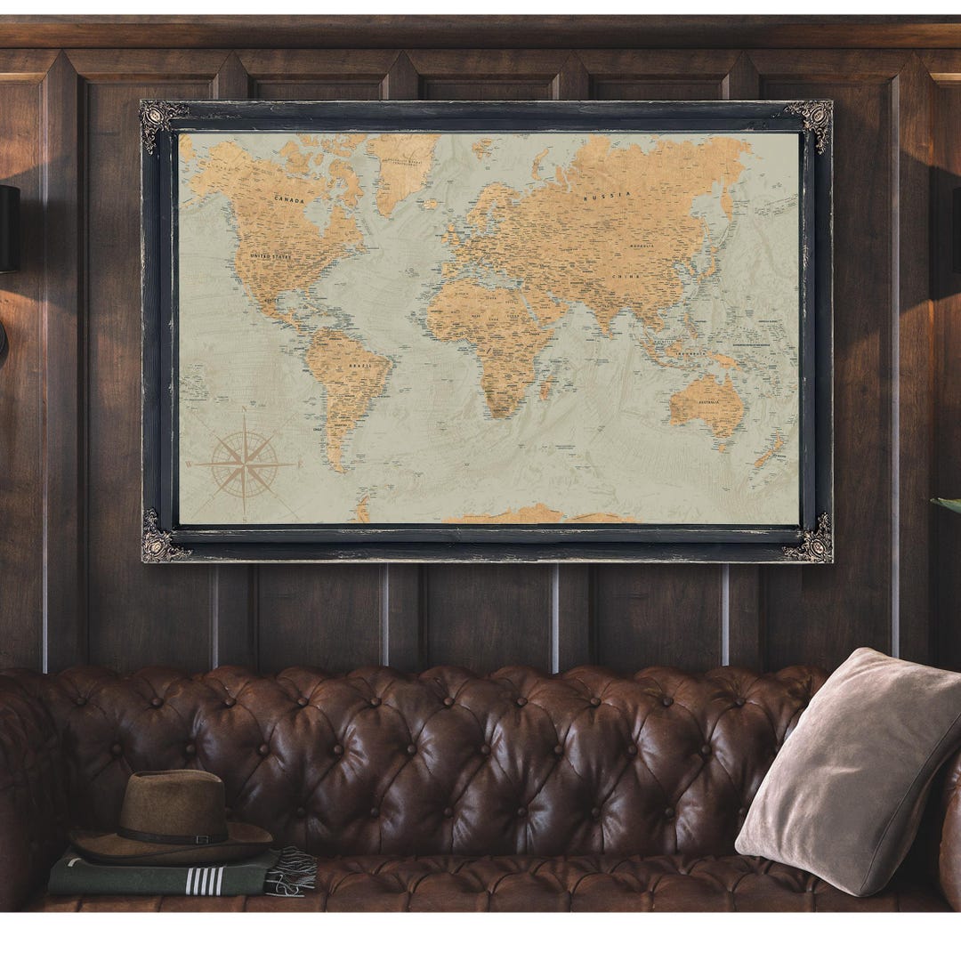 World Map Push Pin Travel Art: Personalized Canvas or Framed - Etsy