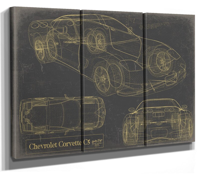 Vintage Chevrolet Corvette (C5) Car Model Print, Original Blueprint ...