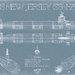 USS New Jersey (SSN-796) Blueprint Wall Art - Original Submarine Print ...