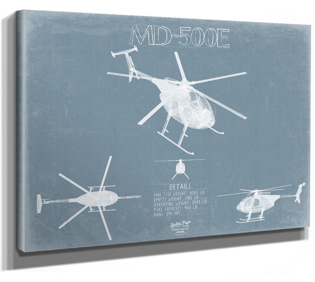 MD 500E - MD Helicopters Aircraft Blueprint Wall Art - Original ...