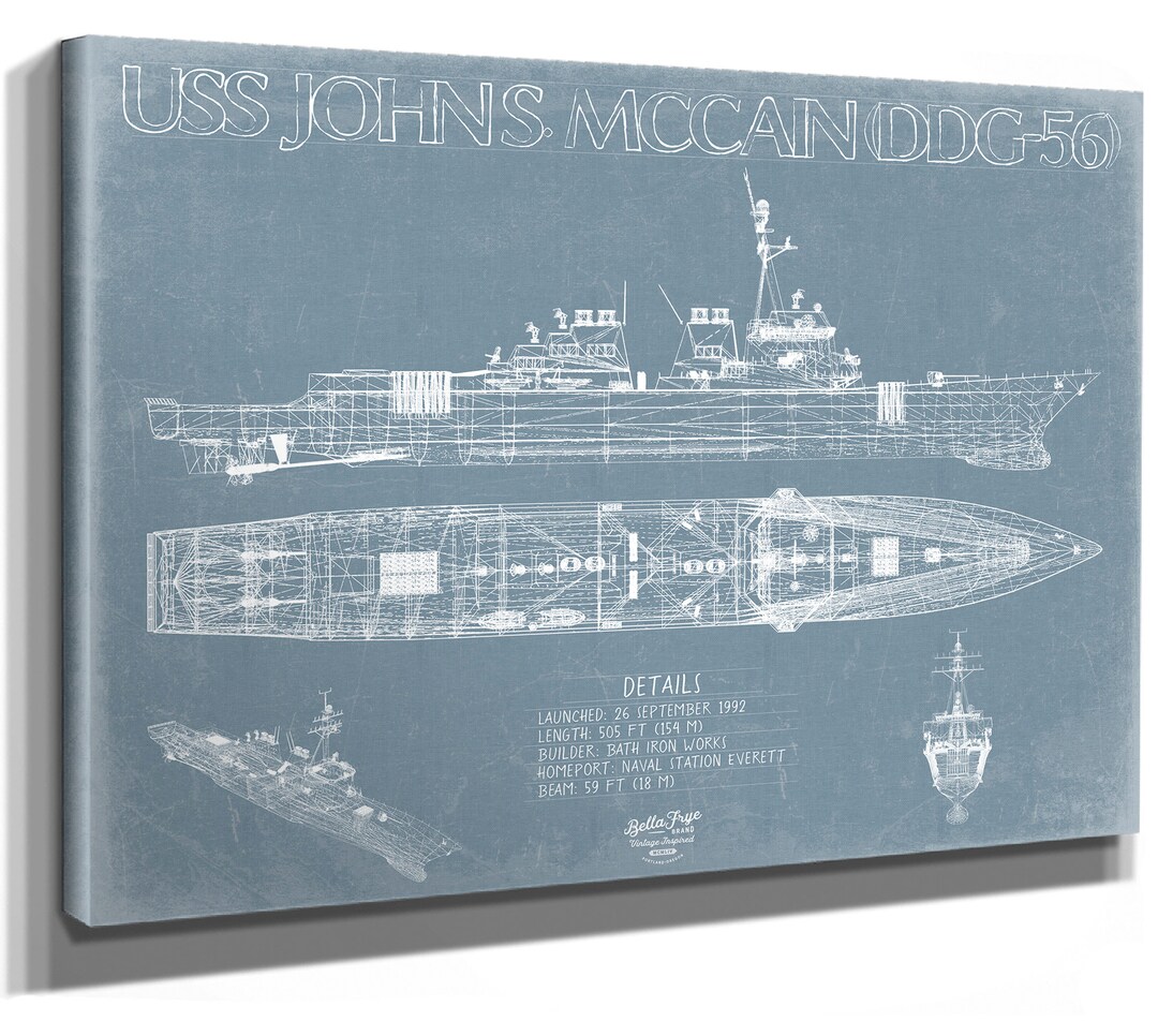 USS John S. Mccain DDG-56 Blueprint Wall Art Original Destroyer Print ...
