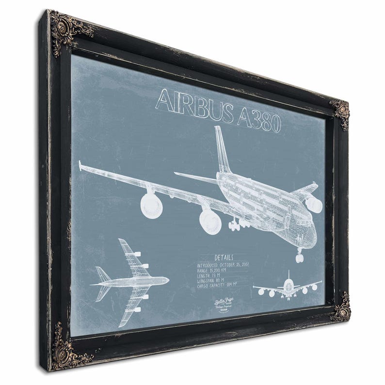 Airbus A380 Aircraft Blueprint Wall Art - Original Aviation Plane Print ...