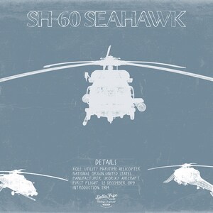 SH-60 Seahawk Helicopter Blueprint Wall Art - Original Aviation Print ...