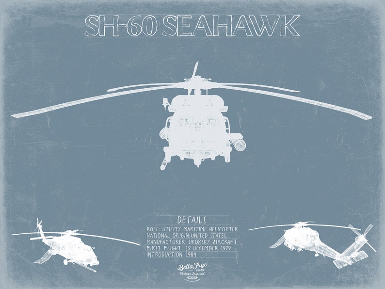 SH-60 Seahawk Helicopter Blueprint Wall Art Original - Etsy