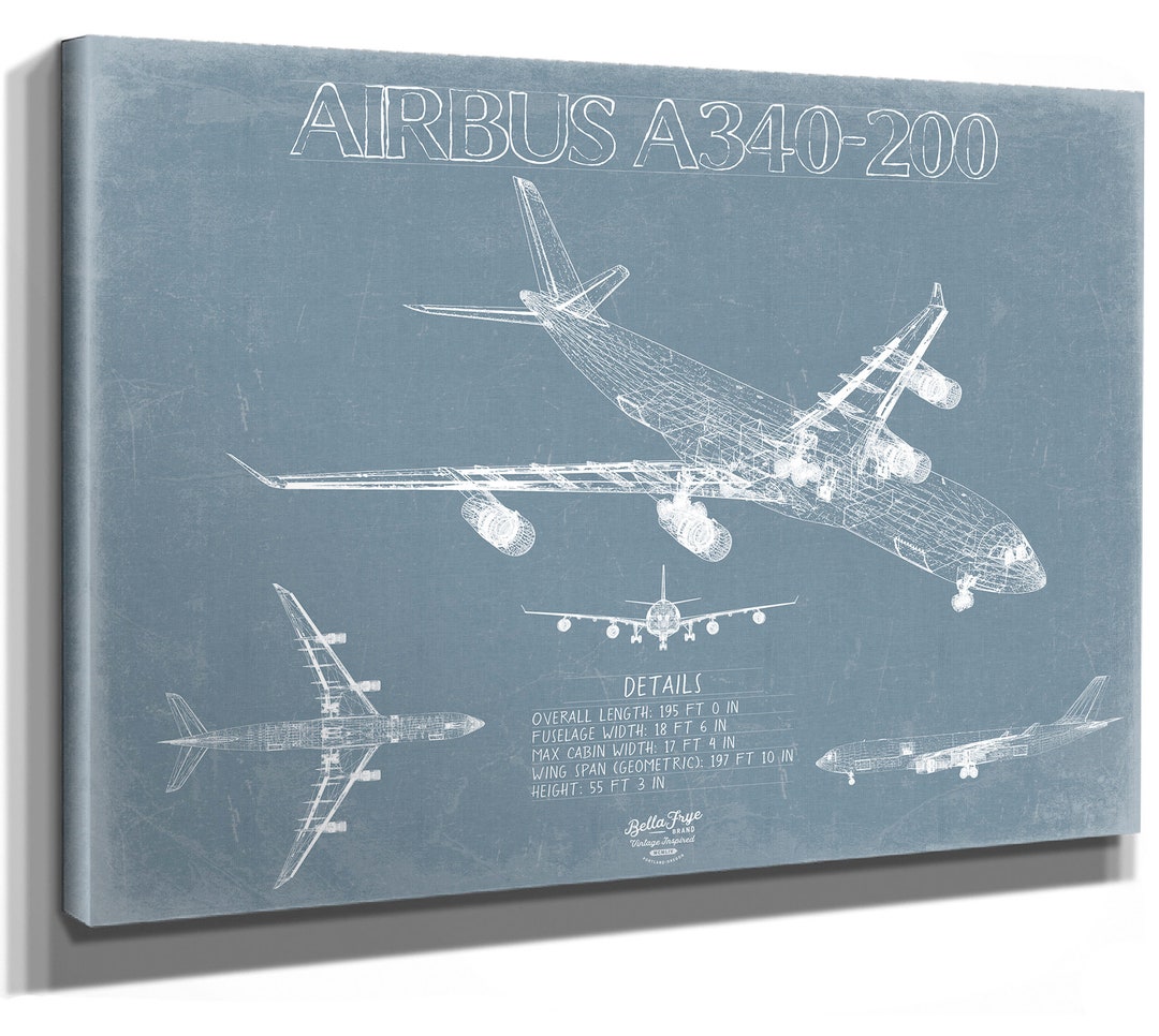 Airbus A340-200 Aircraft Blueprint Wall Art - Original Aviation Plane ...