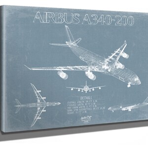 Airbus A340-200 Aircraft Blueprint Wall Art - Original Aviation Plane ...