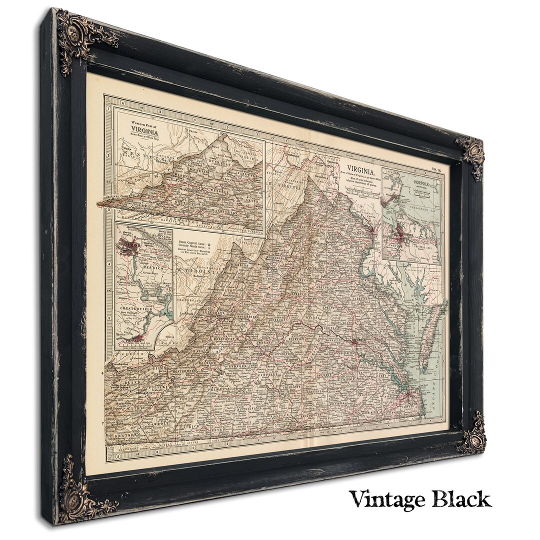 Framed Virginia Vintage Map Ornate Embellishment Frame With Print - Etsy