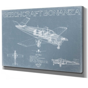 Beechcraft Bonanza Aircraft Blueprint Wall Art - Original Aviation ...