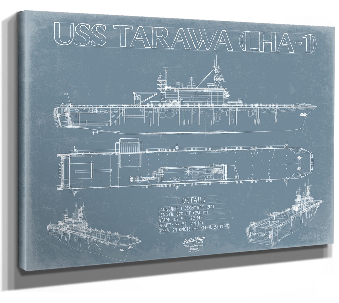 USS Tarawa (LHA-1) Blueprint Wall Art - Original Amphibious Assault ...