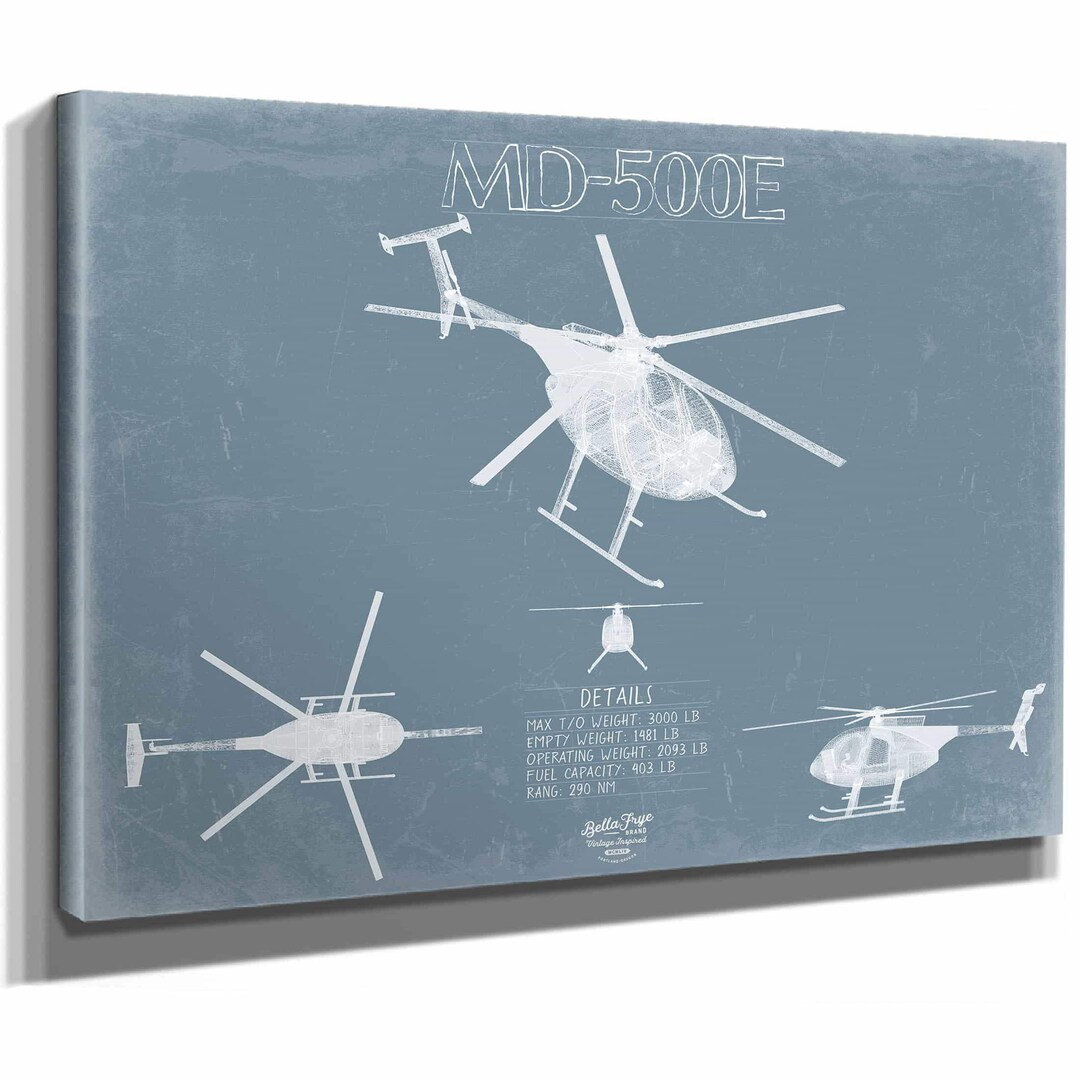 MD 500E - MD Helicopters Aircraft Blueprint Wall Art - Original ...