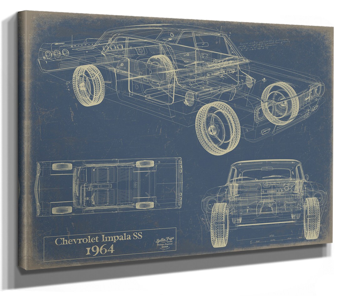 Vintage 1964 Chevrolet Impala SS Car Model Print, Original Blueprint ...