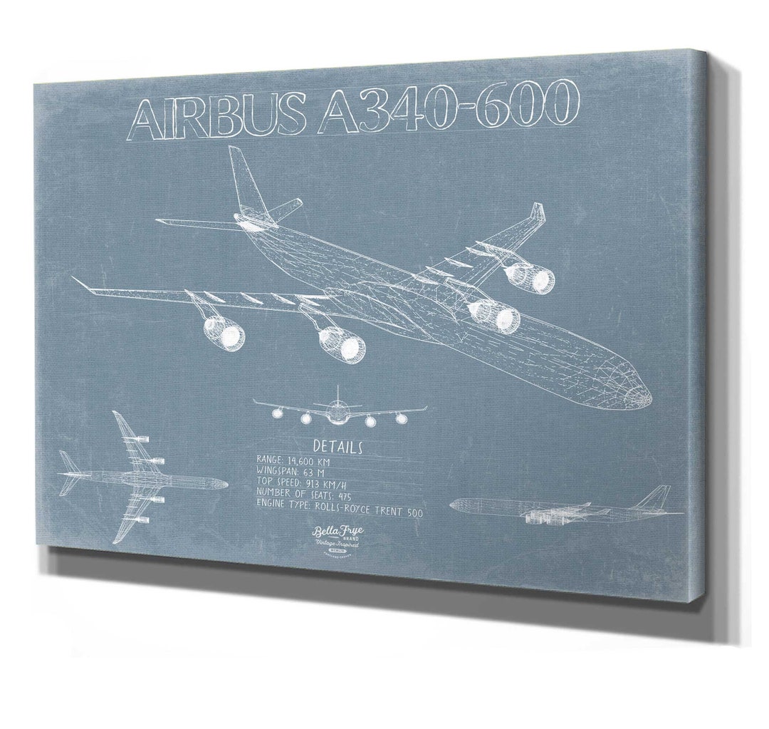 Airbus A340-600 Aircraft Blueprint Wall Art - Original Aviation Plane ...
