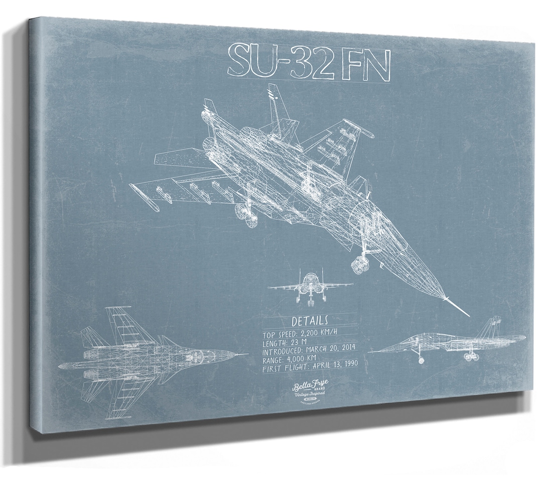 Sukhoi Su-34 / Su-32fn Aircraft Blueprint Wall Art - Original Fighter ...
