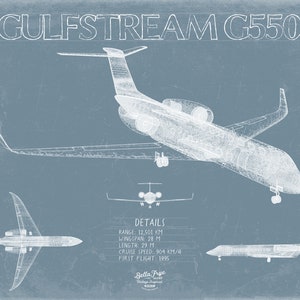 Gulfstream G550 Aircraft Blueprint Wall Art - Original Aviation Plane ...