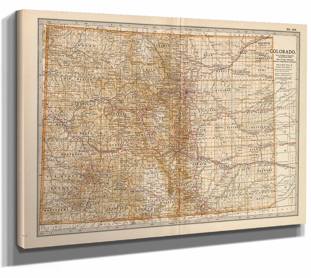 Framed Colorado Vintage Map - Ornate Embellishment Frame With Print - Etsy