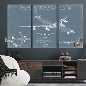 Airbus A340-200 Aircraft Blueprint Wall Art - Original Aviation Plane ...