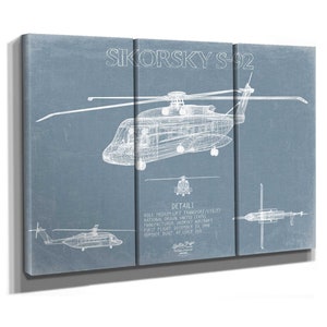 Sikorsky S-92 Helicopter Blueprint Wall Art - Original Aviation Print ...