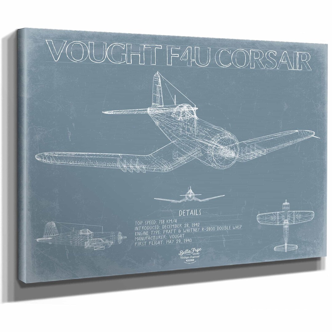 Vought F4U Corsair Blueprint Wall Art - Original WW II Airplane Print ...
