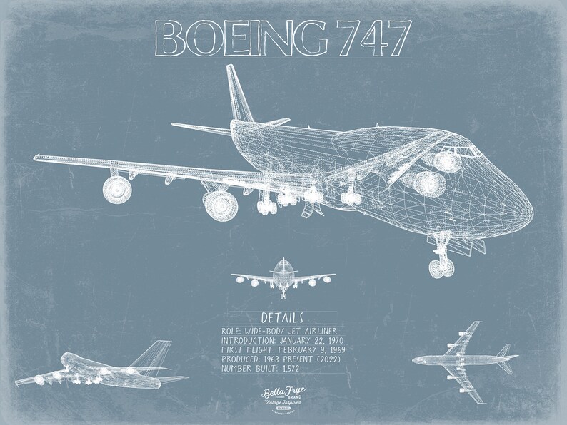 Boeing 747 Aircraft Blueprint Wall Art Original Aviation - Etsy