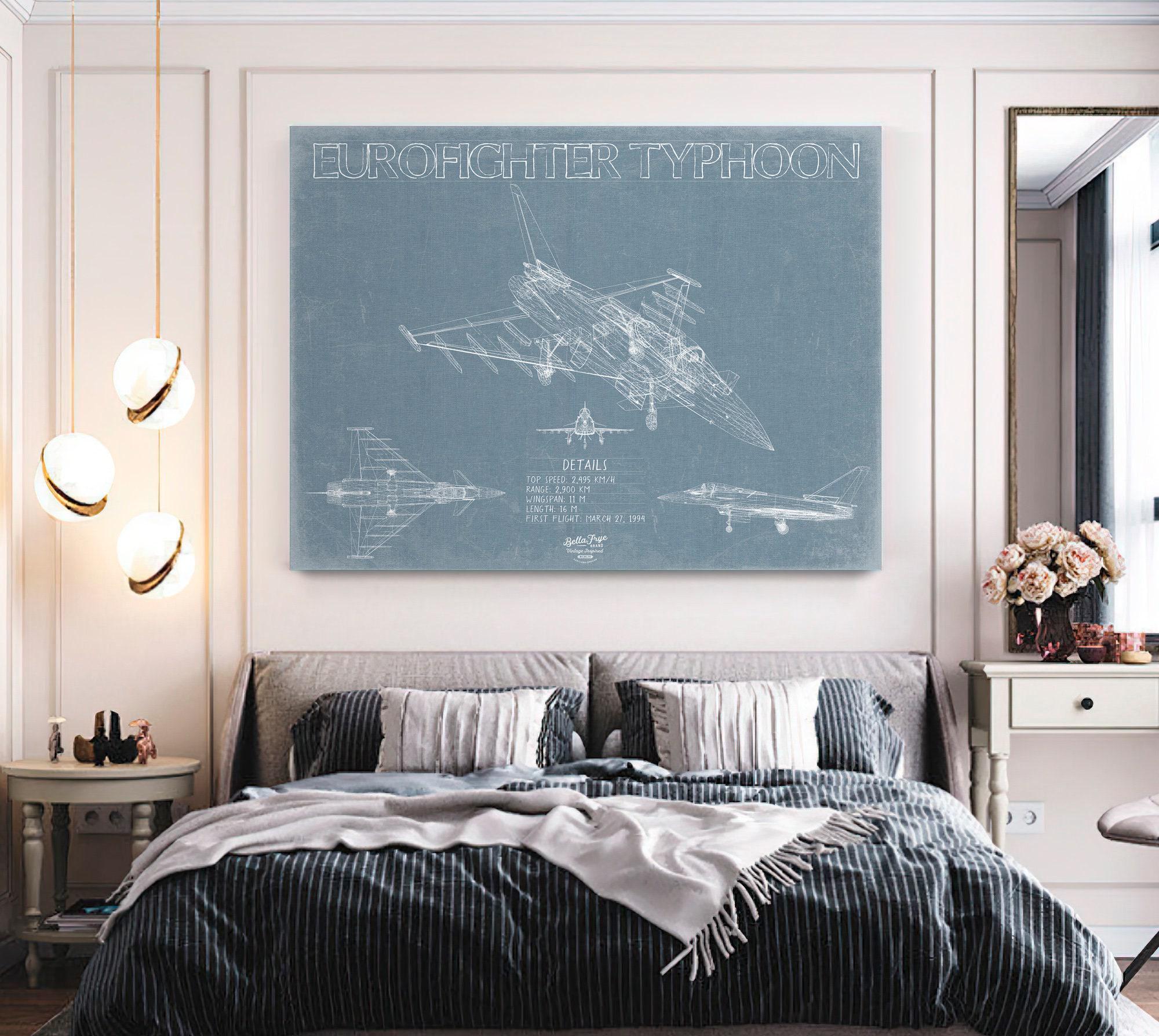Eurofighter Typhoon Aircraft Blueprint Wall Art - Original Fighter ...