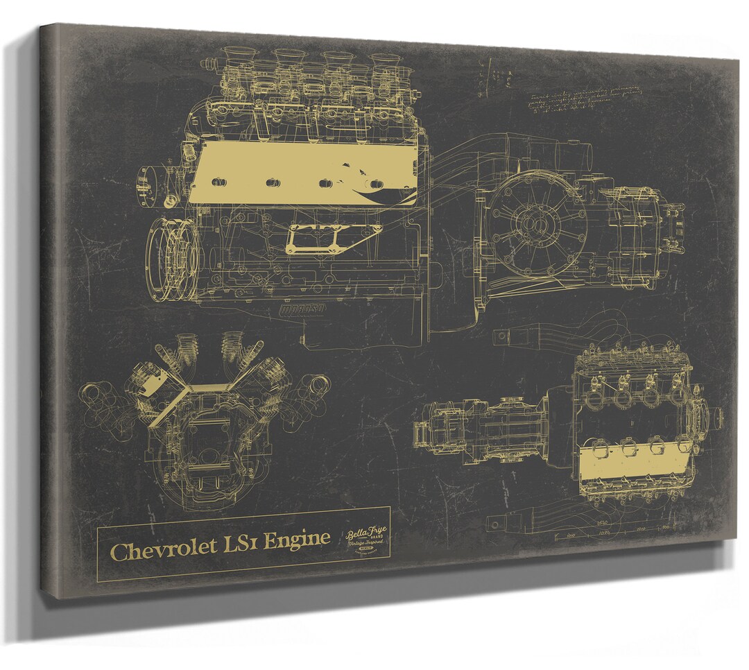 Vintage Chevrolet LS1 Engine Print, Gifts for Him, Original Blueprint ...