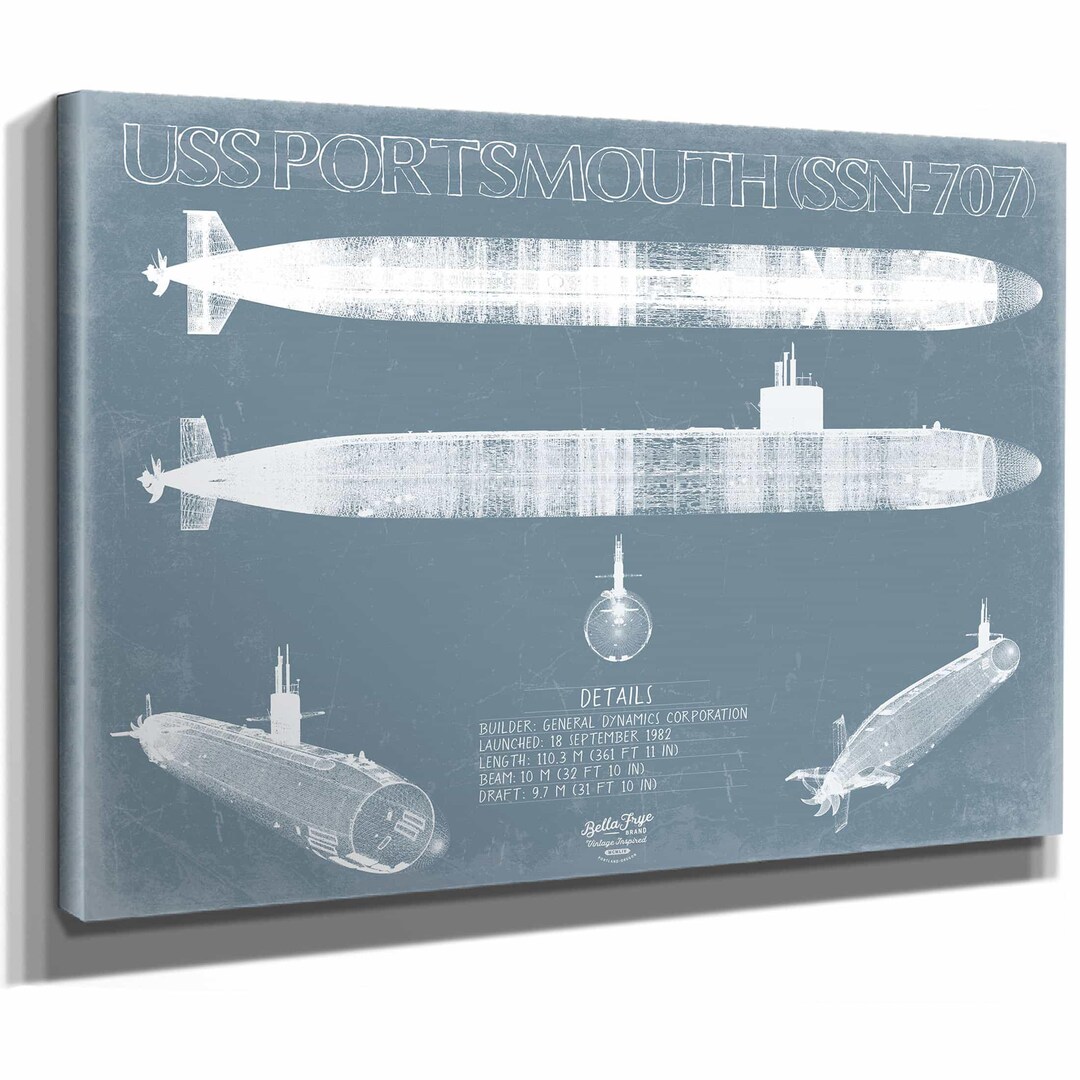 USS Portsmouth (SSN-707) Blueprint Wall Art - Original Submarine Print ...
