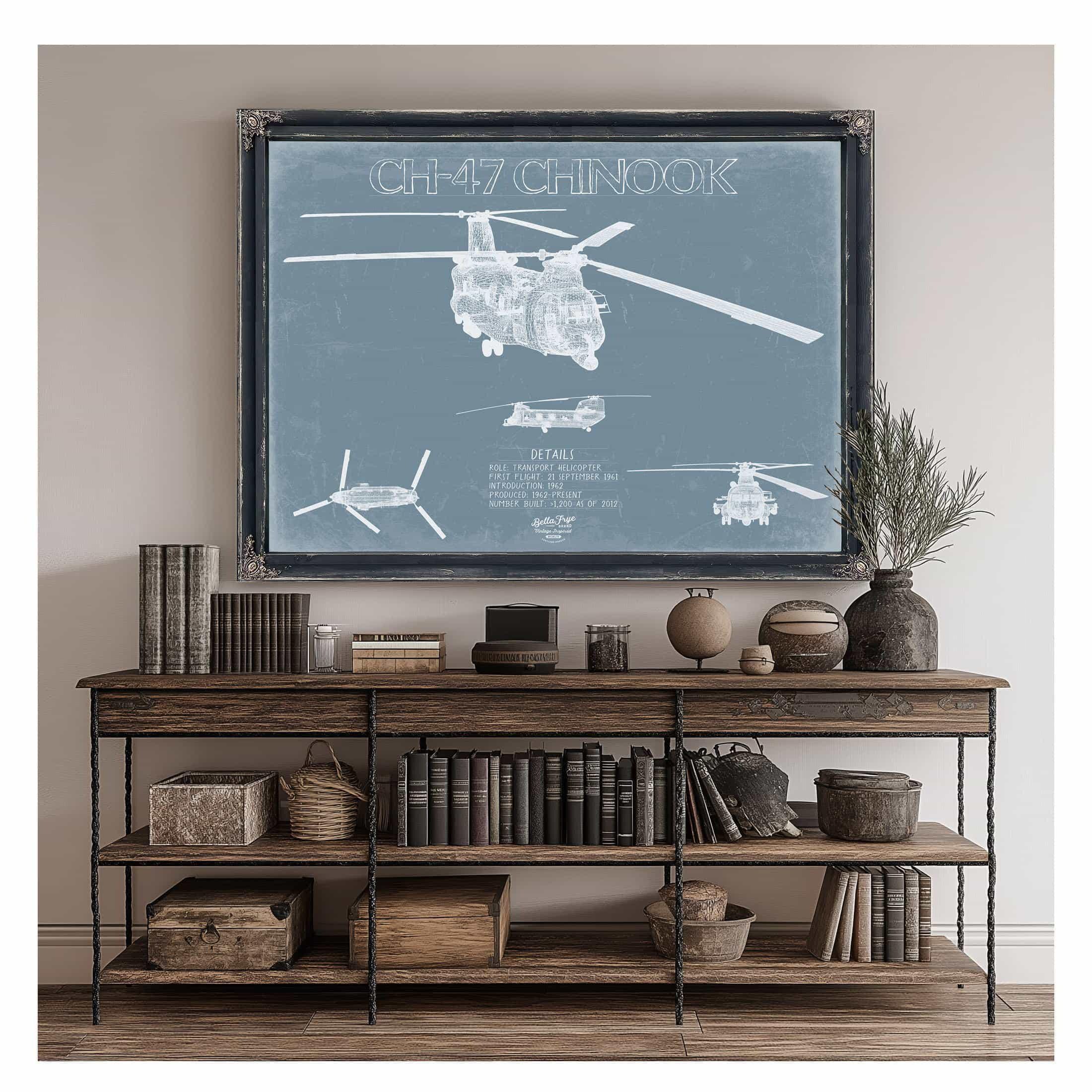 Boeing CH-47 Chinook Helicopter Blueprint Wall Art - Original Aviation ...